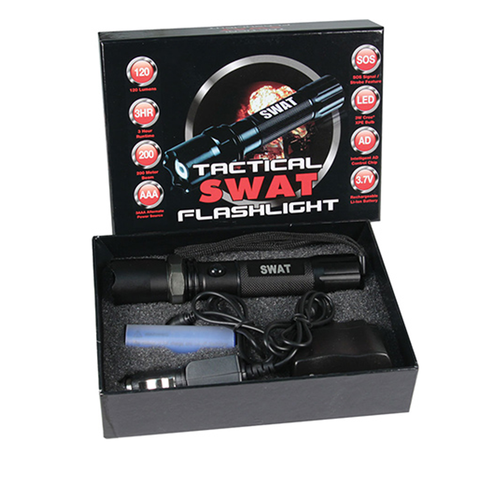 Tactical SWAT LED Flashlight with Batteries - Black - Rivers Edge ...