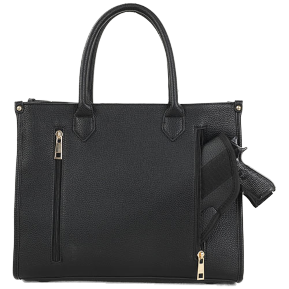 Conceal and Carry Purse with Holster and Front Zipper Pocket - Black ...