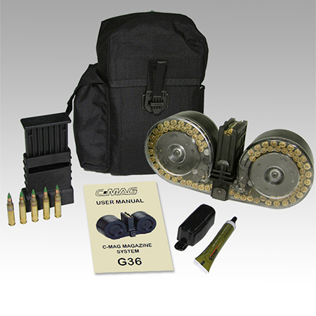 G36 100 Round Magazine Drum System Clear with Black Pouch - Beta C-Mag ...