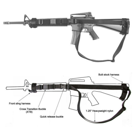 **M16 AR-15 Three Point Patrol Sling with XTB and Quick Release - Black ...