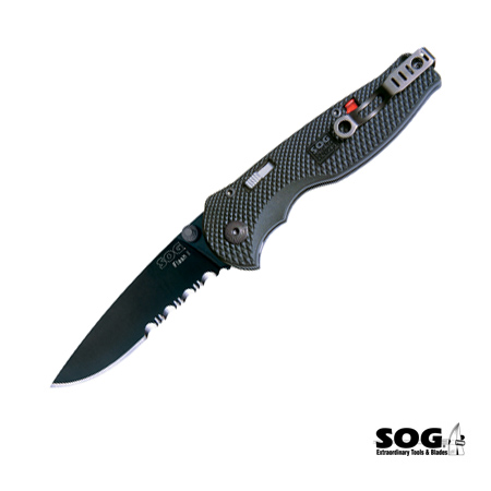 **Flash I Knife with Black Handle - Black Tini Half Serrated SOG Knives ...